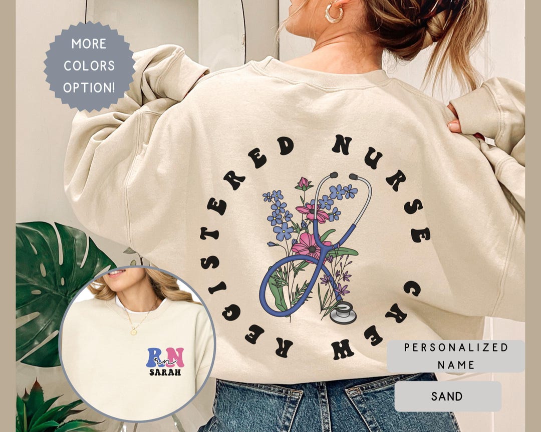 Personalized Name RN Sweater, Custom Flower Registered Nurse ...