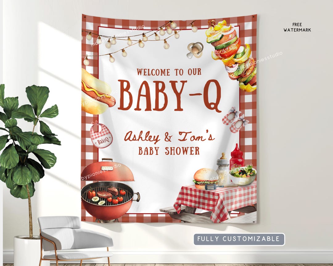 Personalized Baby-q Baby Shower Banner, Custom BBQ Grill Baby Sprinkle ...