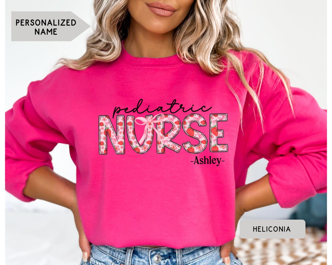 Personalized Name Pediatric Strawberry Nurse Sweatshirt, Coquette Peds ...