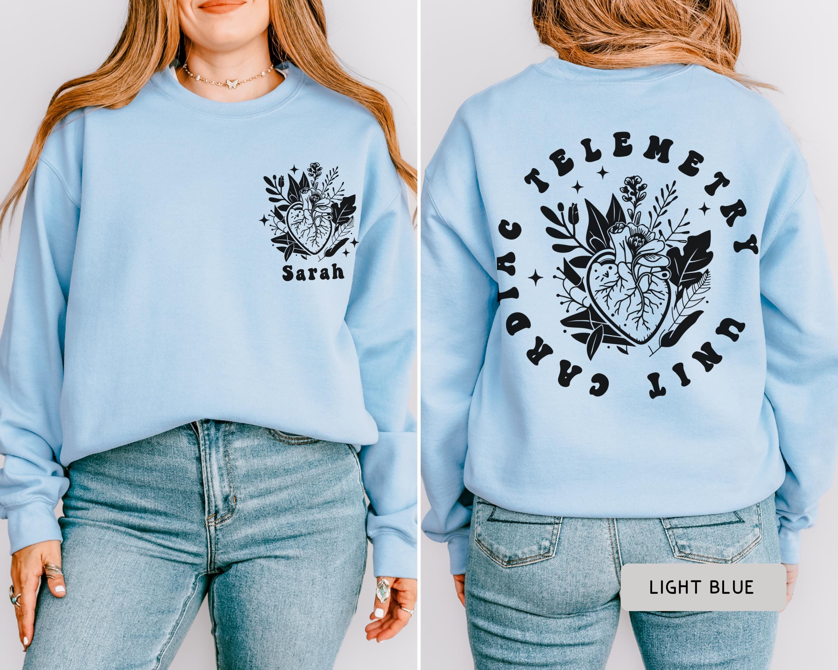 Personalized Name Telemetry RN Sweatshirt, Custom Flower Heart Cardiac ...