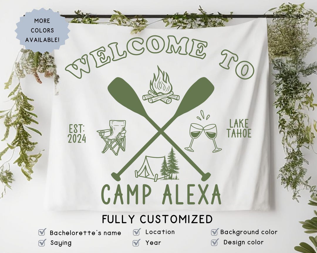 Custom Camp Themed Bride Name Hanging Photobooth Backdrop, Camp Bach ...