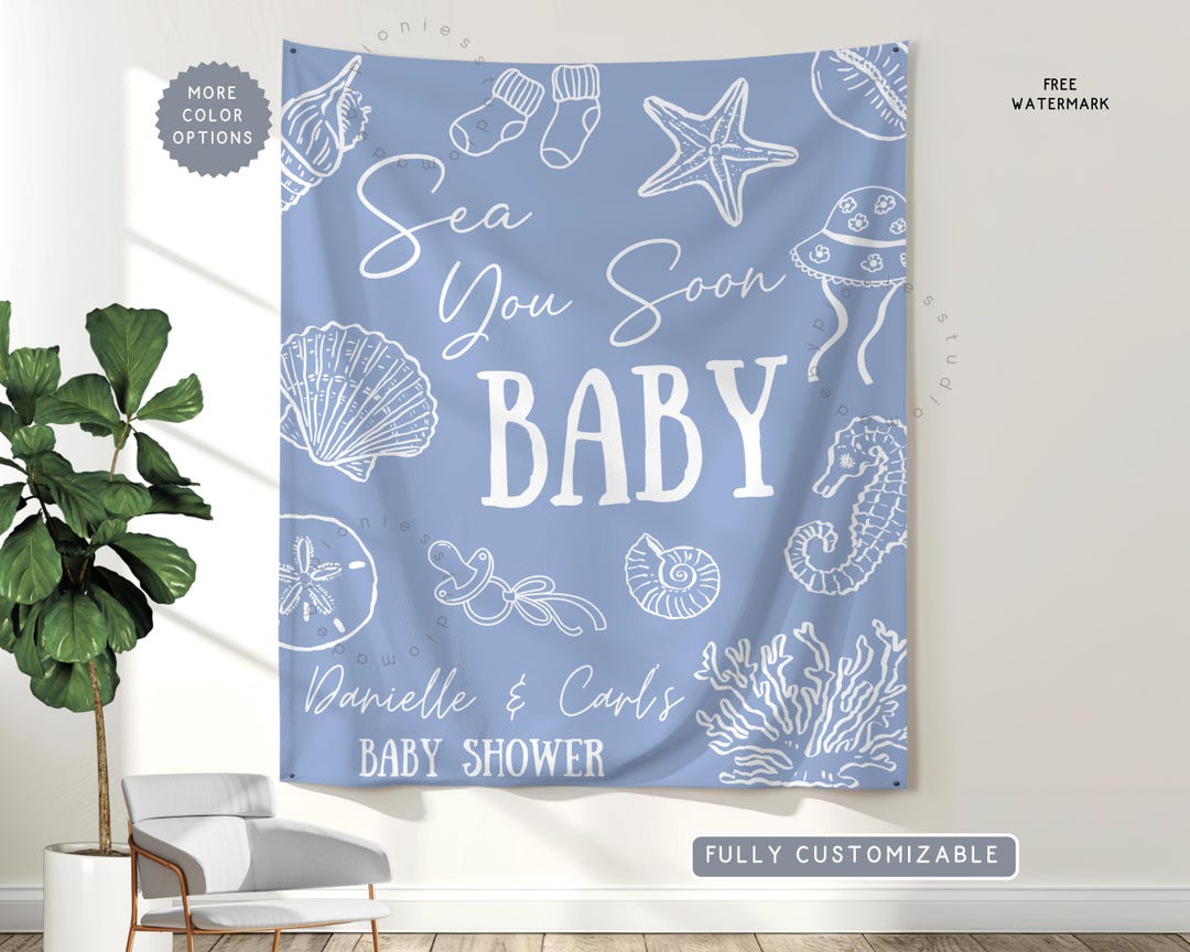 Custom Ocean Theme Baby Shower Banner, Sea You Soon Hanging Photo ...