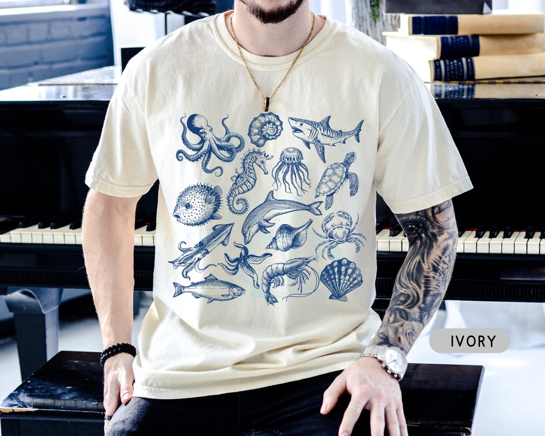 Vintage Ocean Animals Inspired Style Comfort Color Shirt, Ocean Lover ...