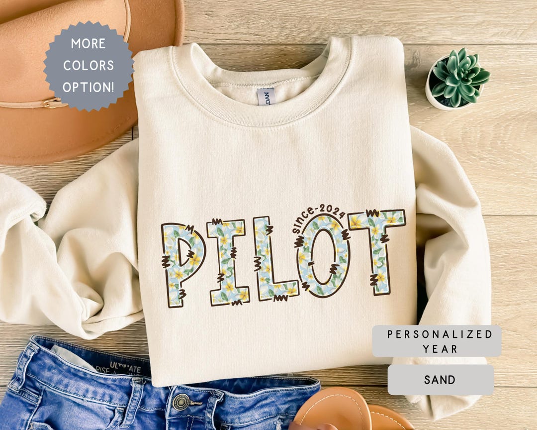 Custom EST Female Pilot Sweatshirt ,floral Airplane Shirt, Aviator ...