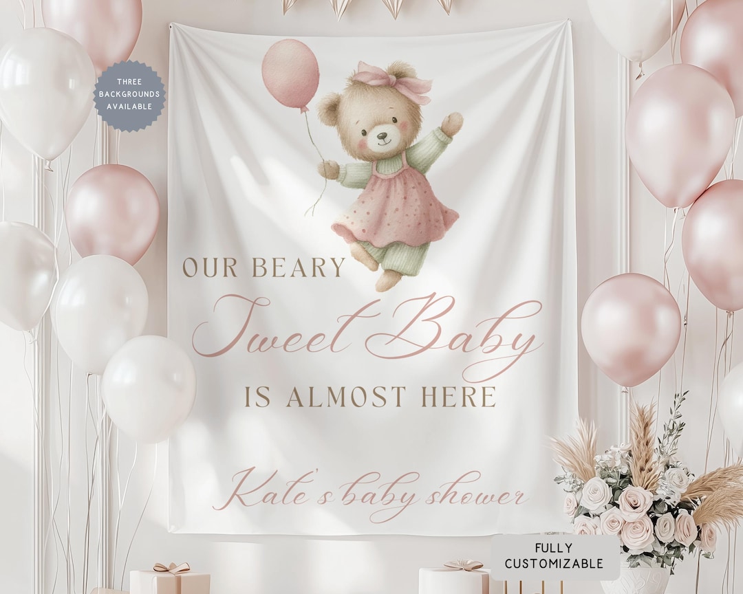 Personalized Pink Teddy Bear Baby Shower Banner, Custom Neutral Bear ...
