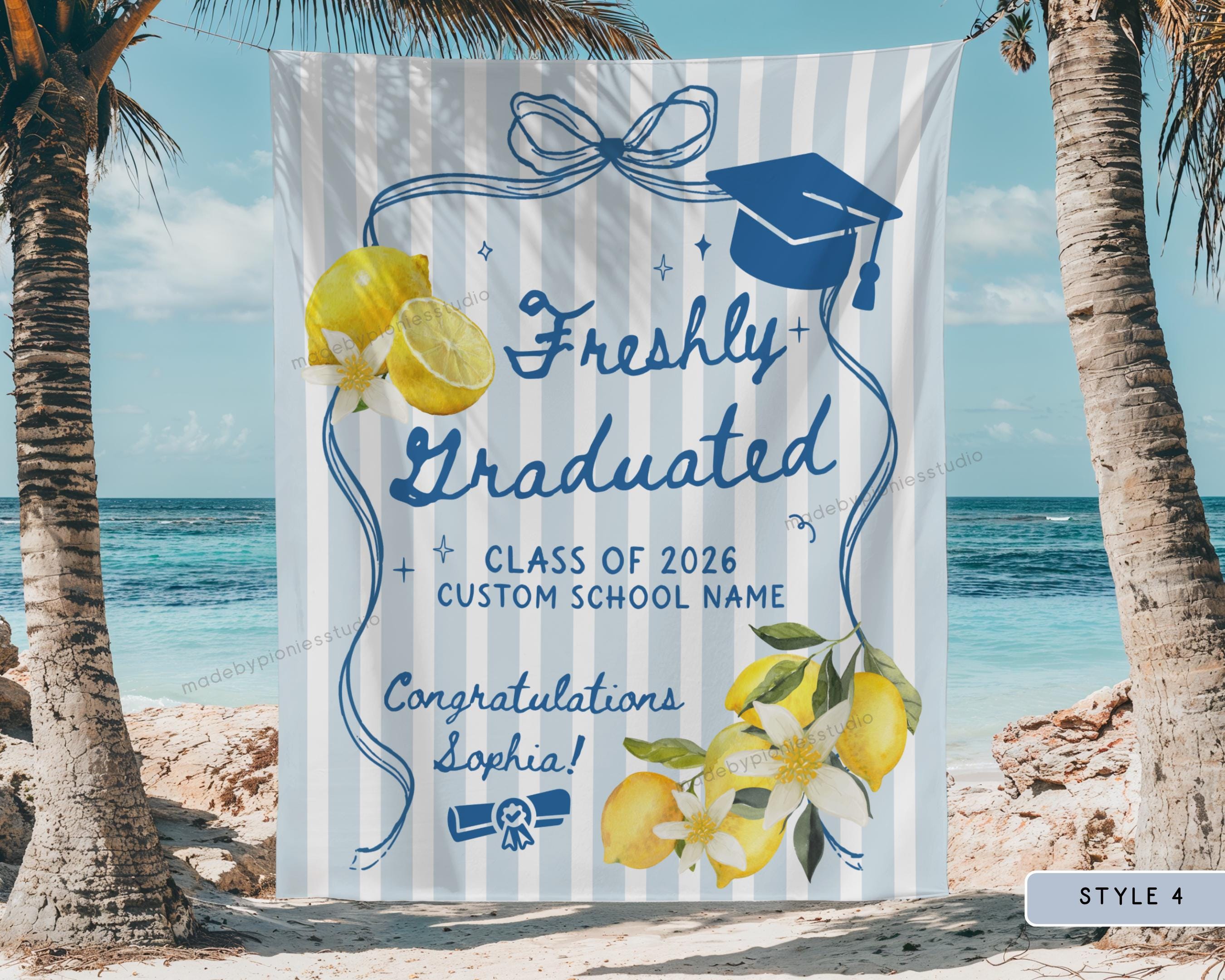 Custom Freshly Graduated Banner, Personalized Lemon Theme Class of 2026 ...