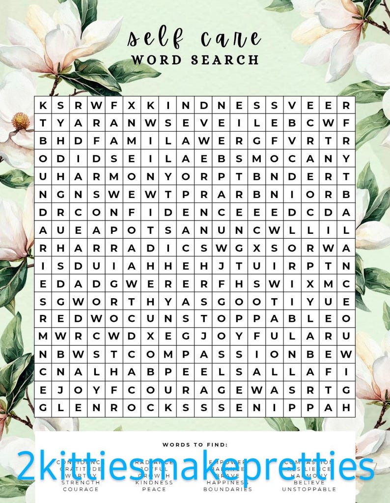 Selfcare Crossword Puzzle Printable - Instant Download - Self Love ...