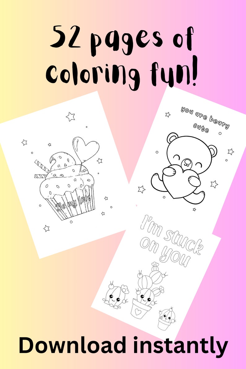 Instant Download Cute Coloring Book - Mindful Adult Activity - Love and ...