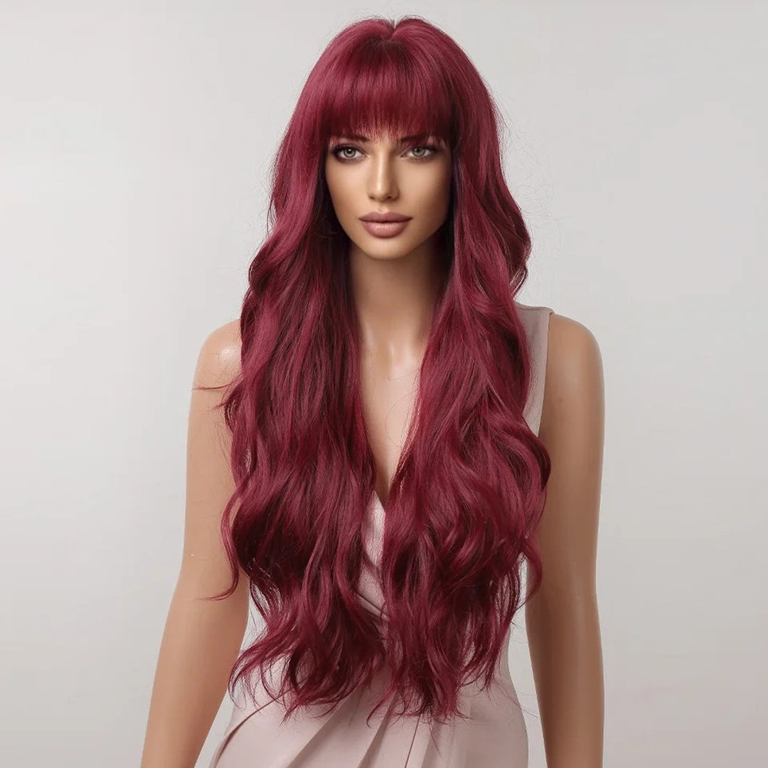 Long Curly Burgundy Wig. Beautiful Long Burgundy Wig. Wigs for Women ...