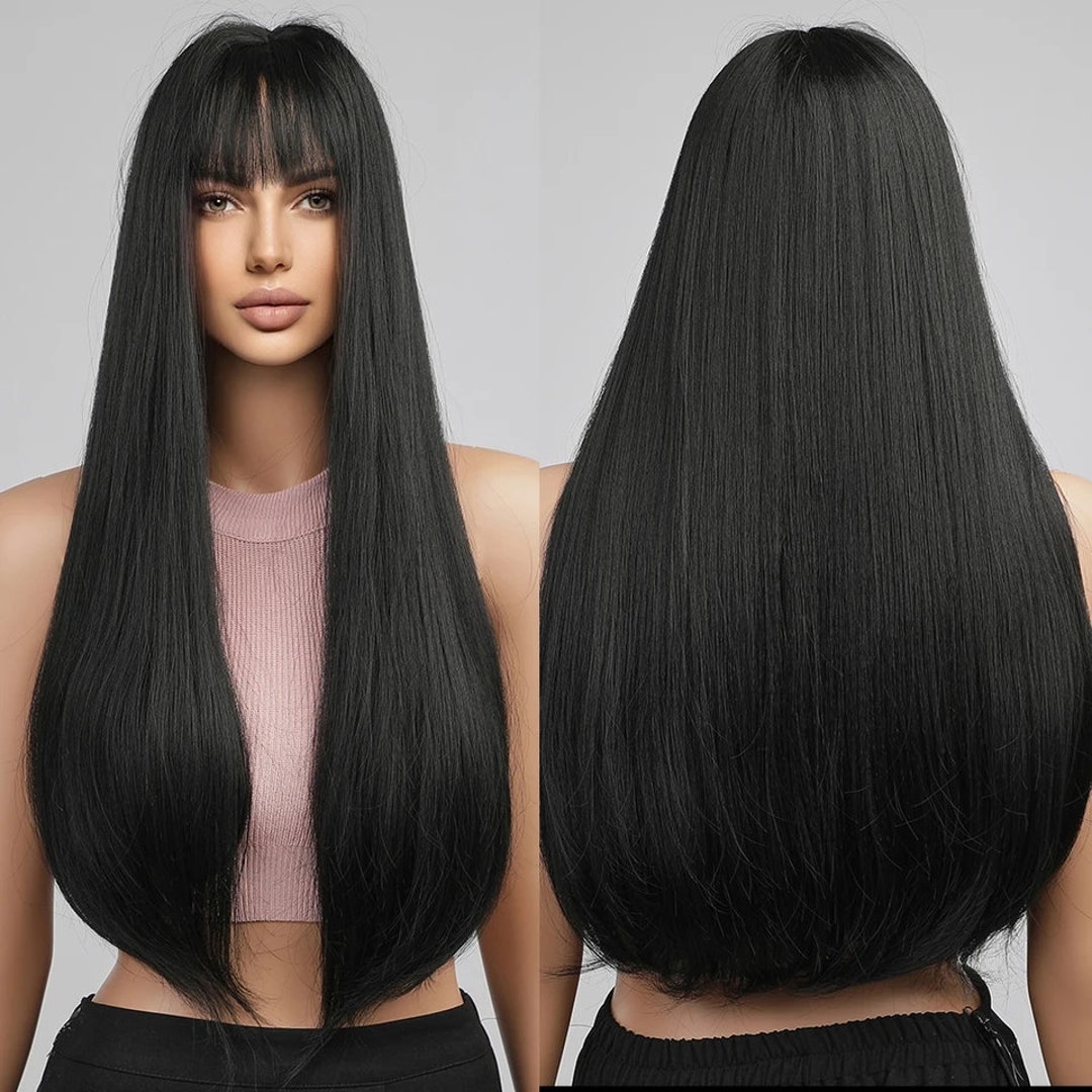Long Black Wig. Beautiful Straight Black Wig. Wigs for Women. Party Wig ...