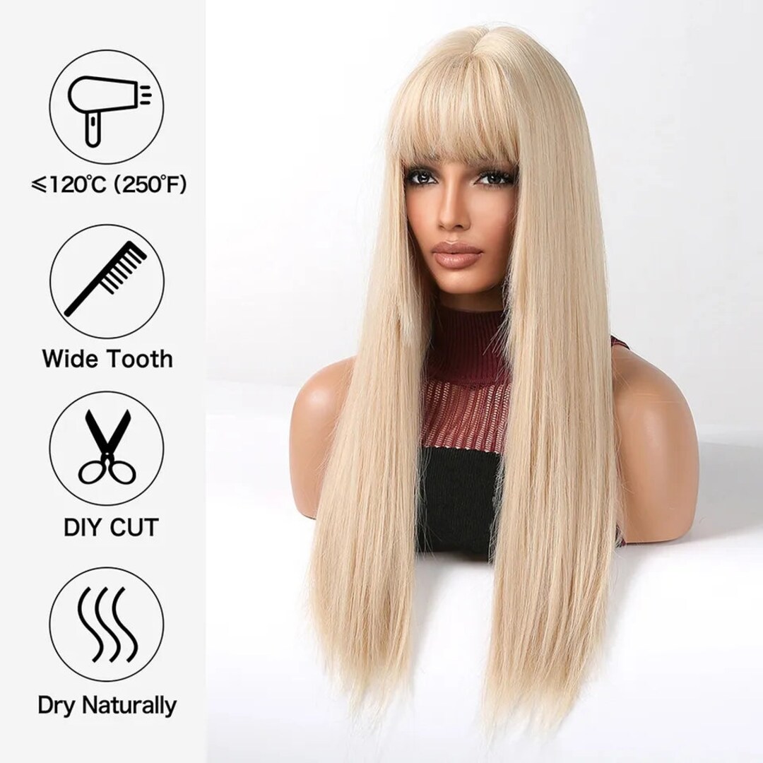 Blonde Hair Wig. Long Straight Blonde Wig. Beautiful Long Blonde Wig ...