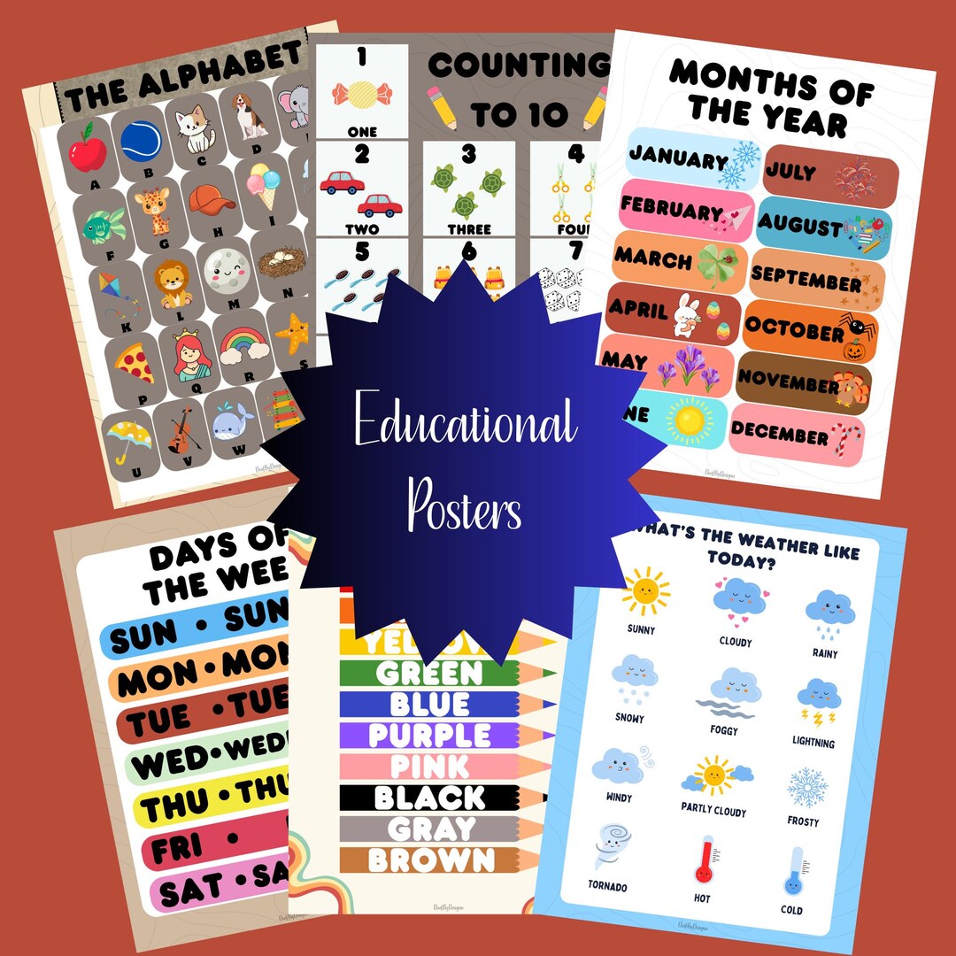 Educational Posters | Set of 10 Printable Learning Prints | Alphabet ...