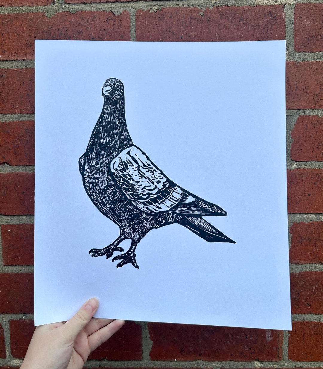 Handprinted Pigeon Linocut - Original Bird Linoprint - Etsy UK