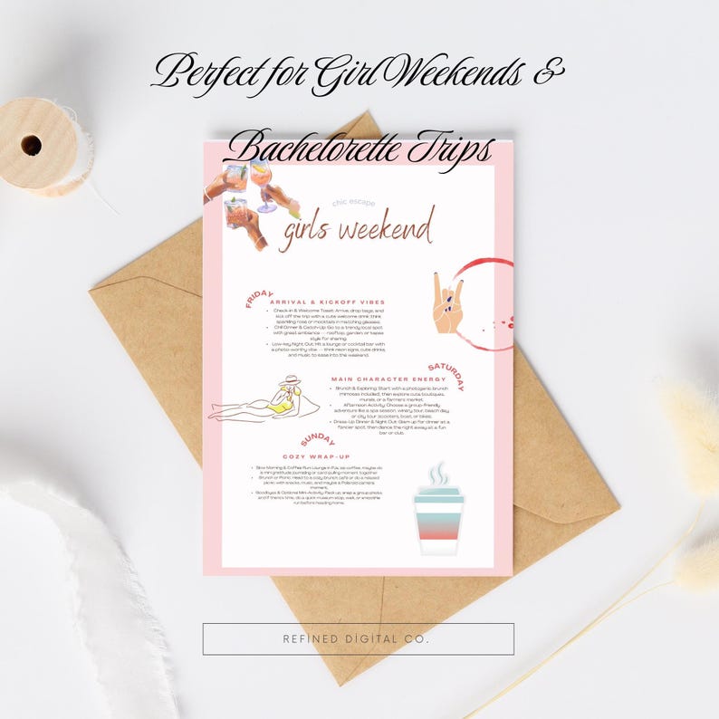 Girls Weekend Itinerary Template | Bachelorette Trip Itinerary ...