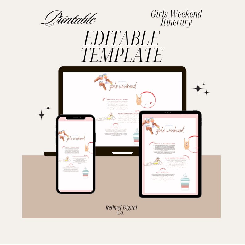 Girls Weekend Itinerary Template | Bachelorette Trip Itinerary ...