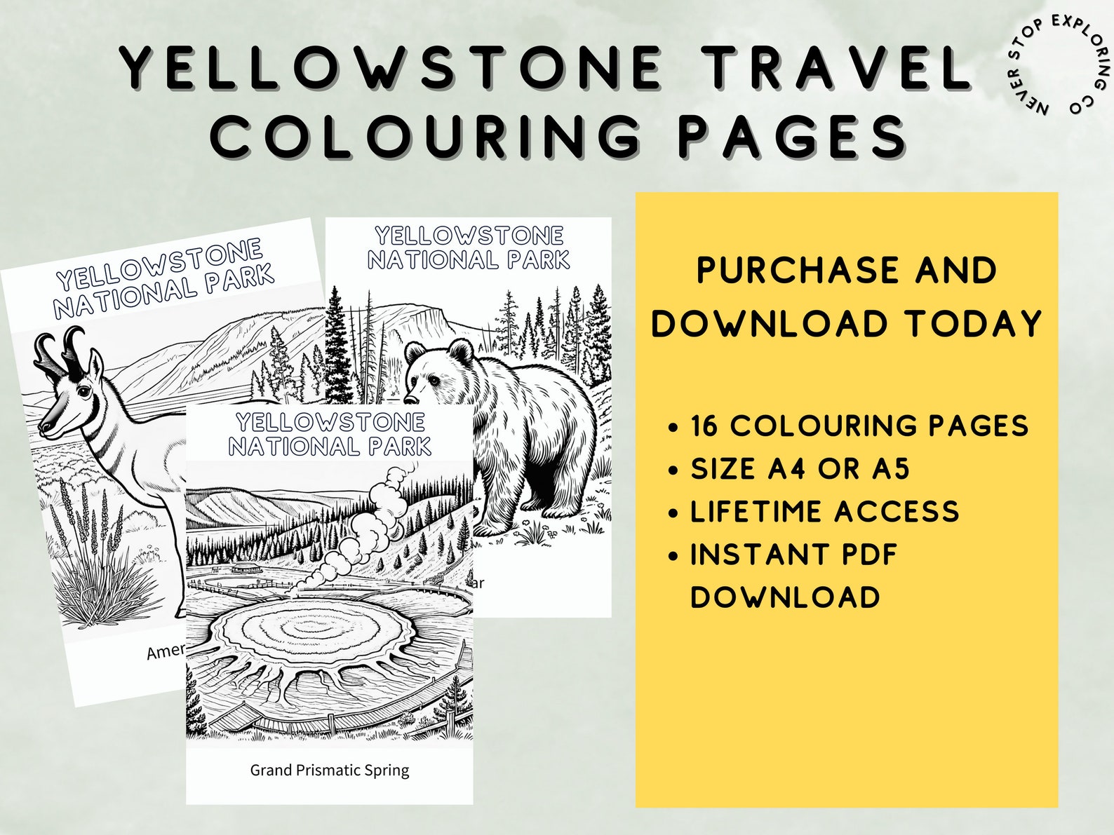 Yellowstone National Park Printable Colouring Pages for Kids. Colouring ...