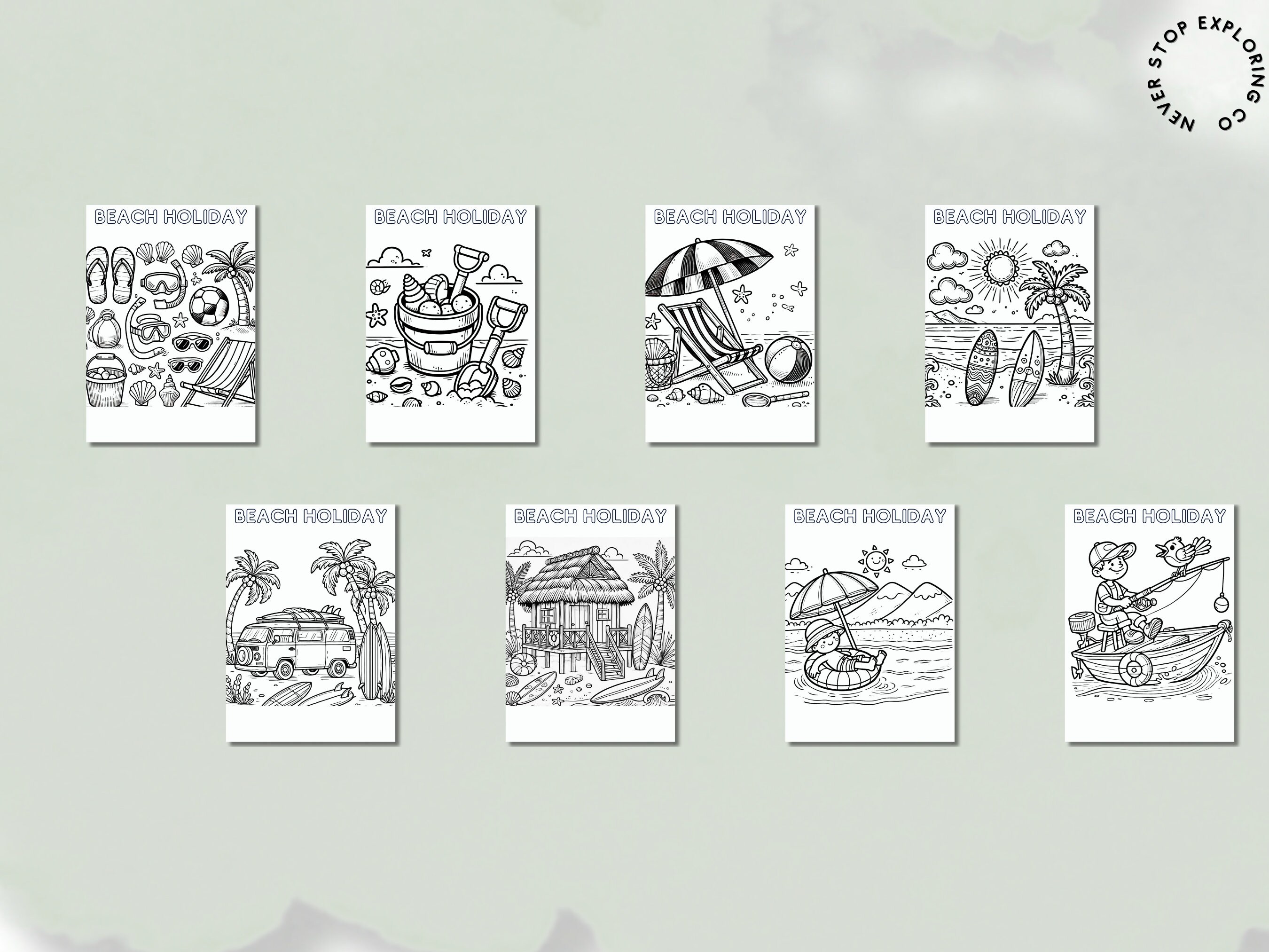 Beach Holiday Printable Colouring Pages - 18 Digital Download Pages ...