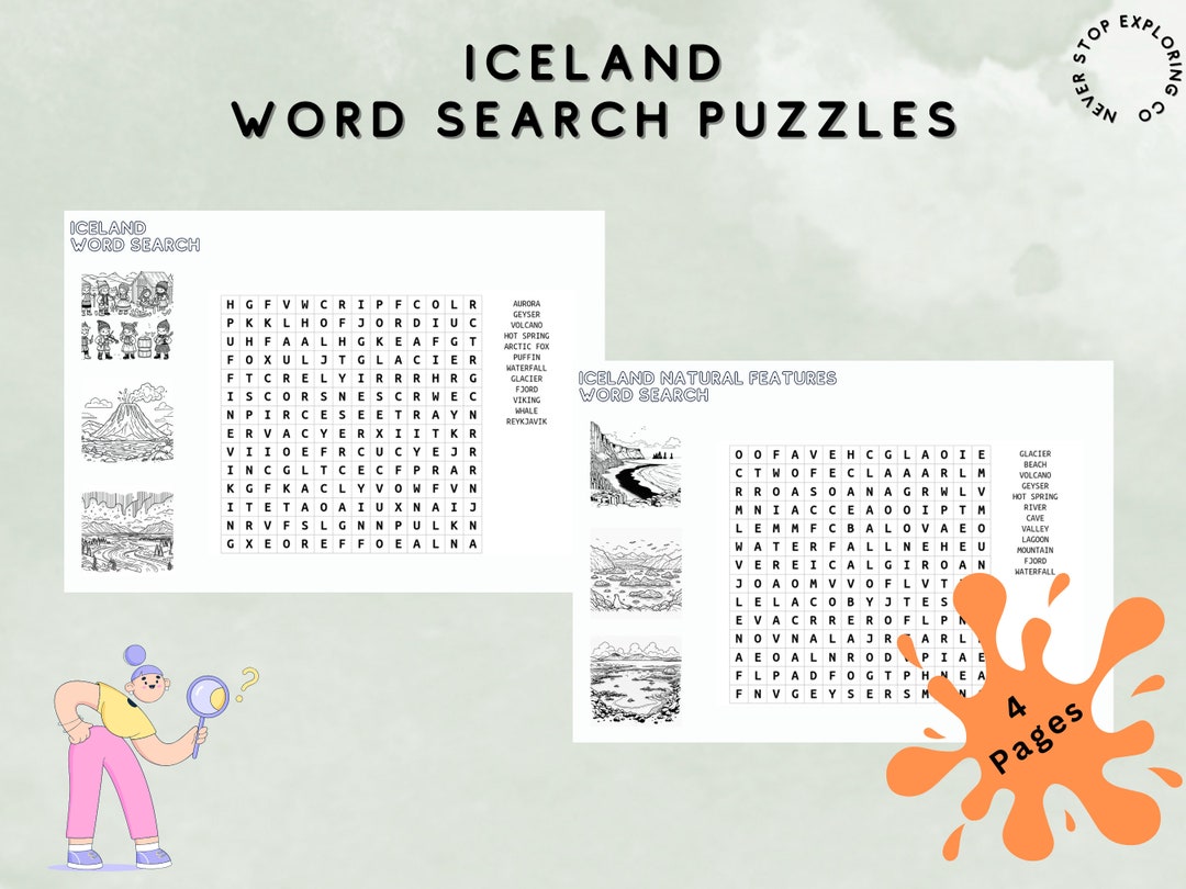 Iceland Word Search Puzzles for Kids. 4 Printable Pages. Digital ...
