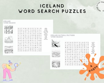 Iceland Word Search Puzzles for Kids. 4 Printable Pages. Digital ...