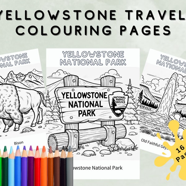 Yellowstone National Park Educational Travel Colouring Pages for Kids ...
