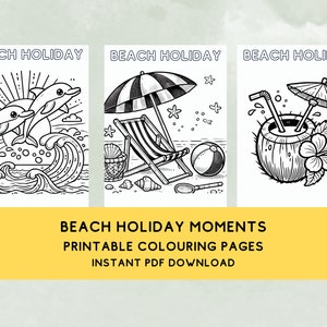 Beach Holiday Printable Colouring Pages - 18 Digital Download Pages ...