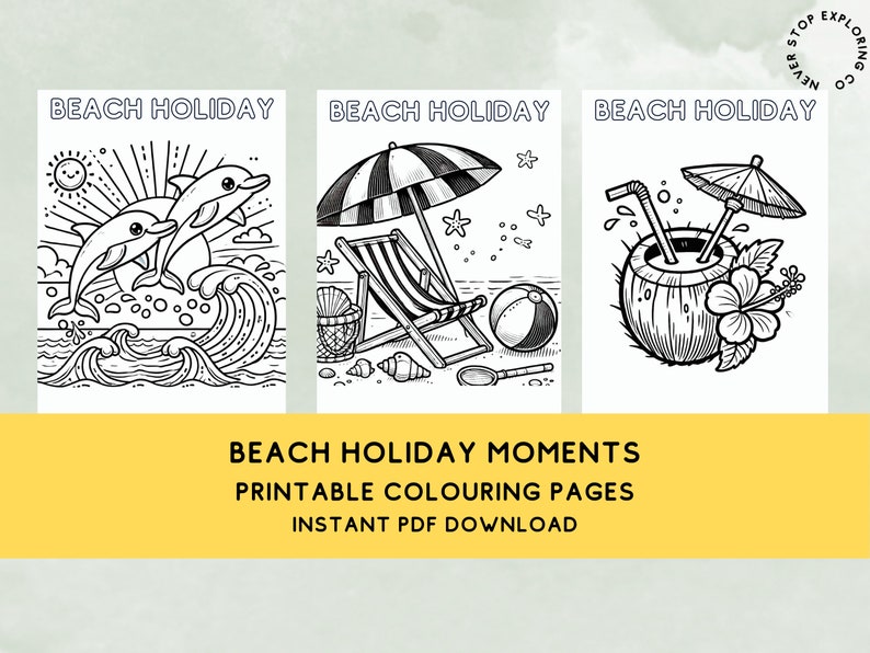 Beach Holiday Printable Colouring Pages - 18 Digital Download Pages ...