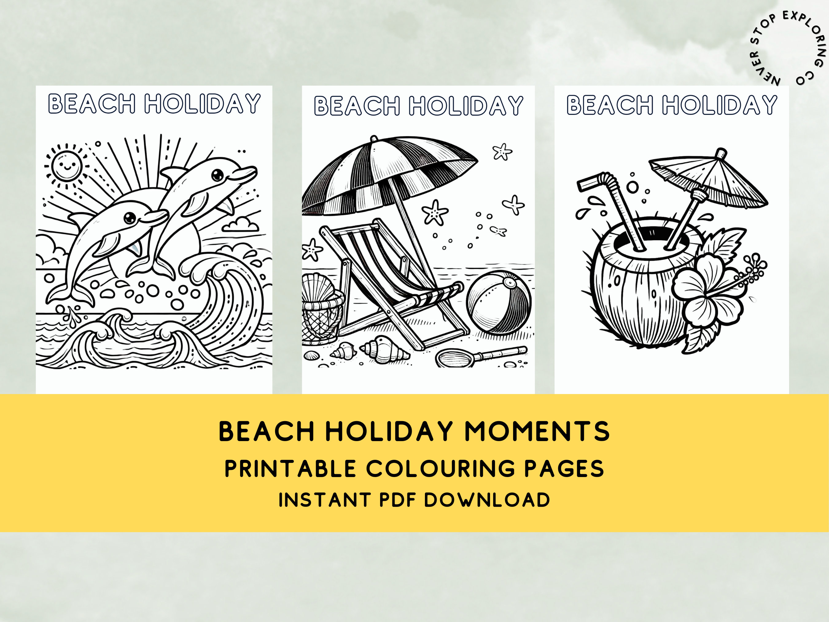 Beach Holiday Printable Colouring Pages - 18 Digital Download Pages ...