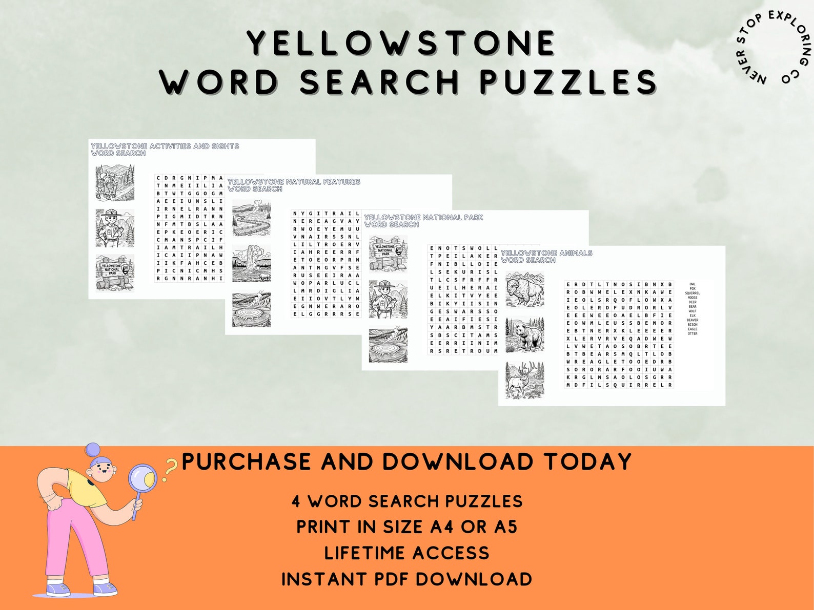 Yellowstone National Park Word Search Puzzles for Kids. 4 Printable ...