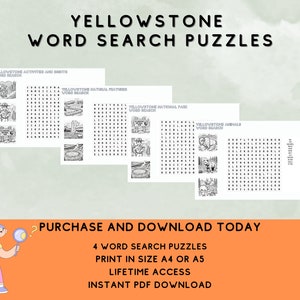 Yellowstone National Park Word Search Puzzles for Kids. 4 Printable ...