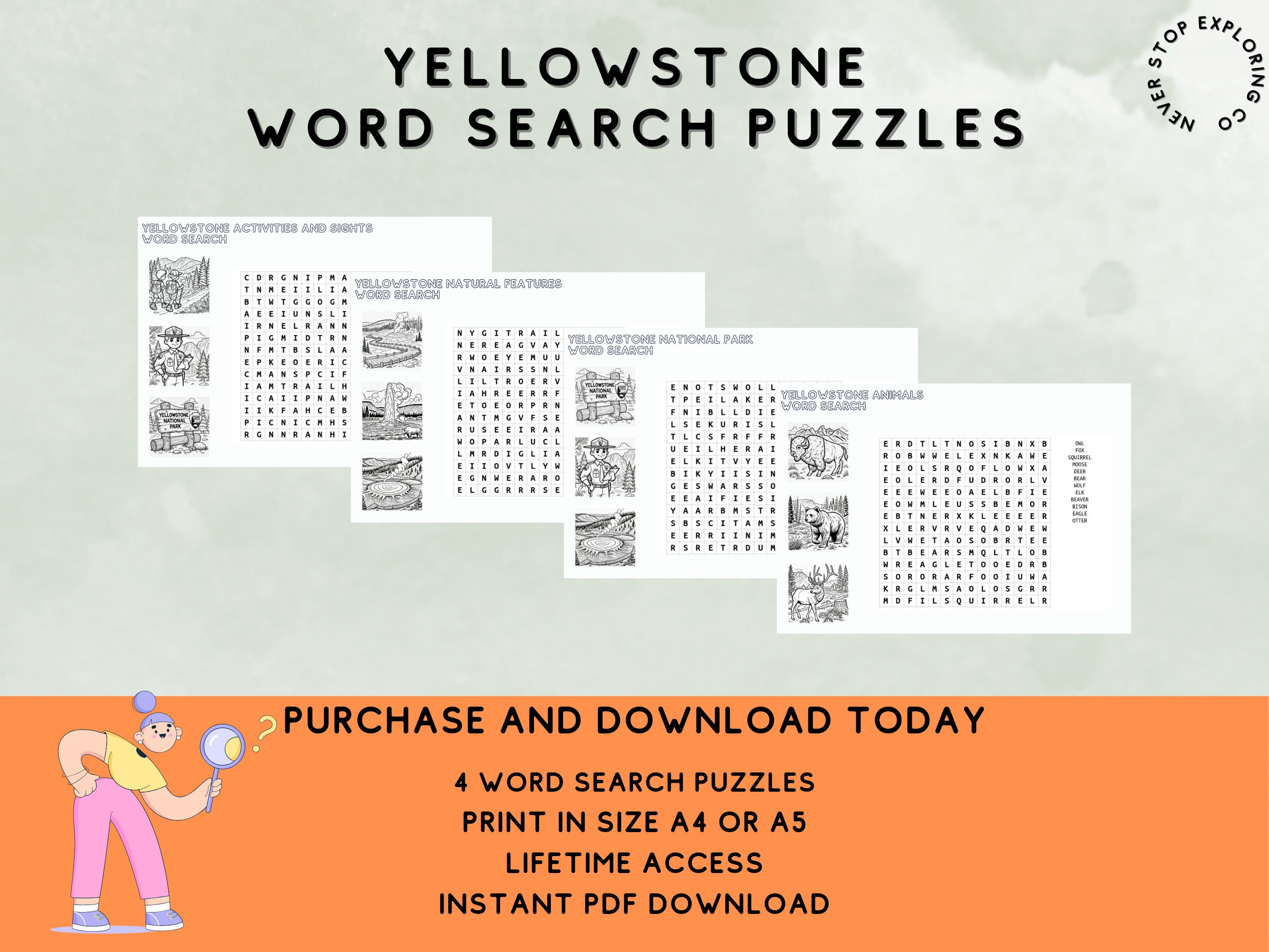 Yellowstone National Park Word Search Puzzles for Kids. 4 Printable ...