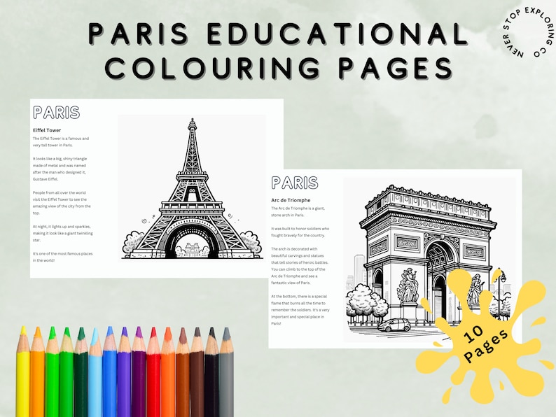 Paris Educational Travel Colouring Pages for Kids. Colouring Fun Fact ...