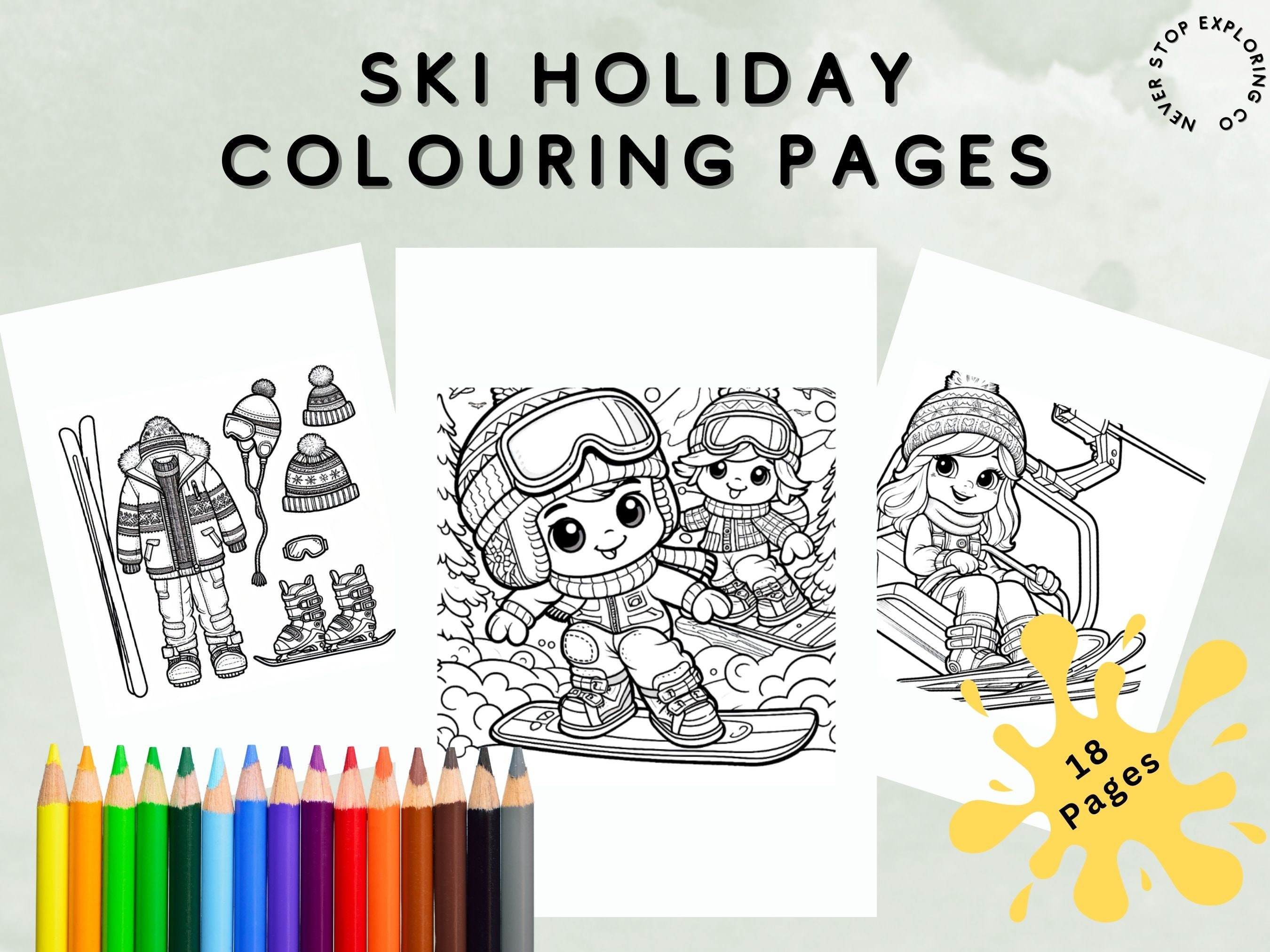 Printable Ski Holiday Colouring Pages for Kids. Colouring Book. Kids ...