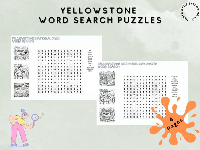 Yellowstone National Park Word Search Puzzles for Kids. 4 Printable ...