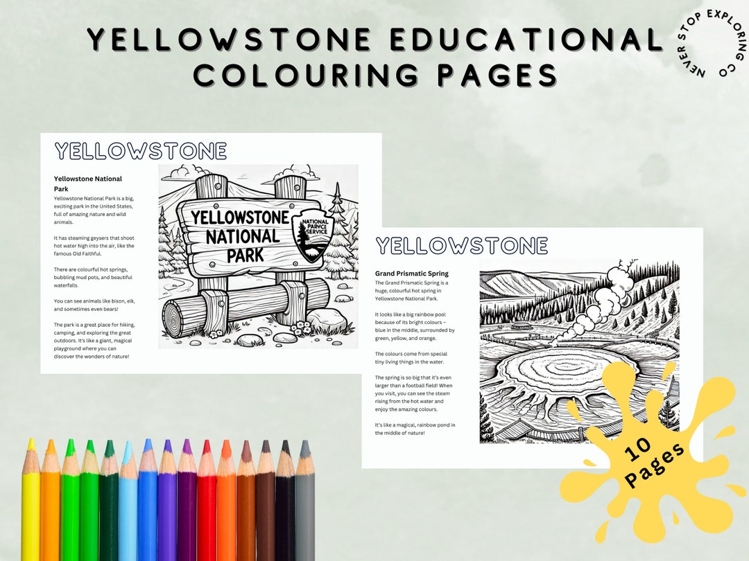 Yellowstone National Park Educational Travel Colouring Pages for Kids ...