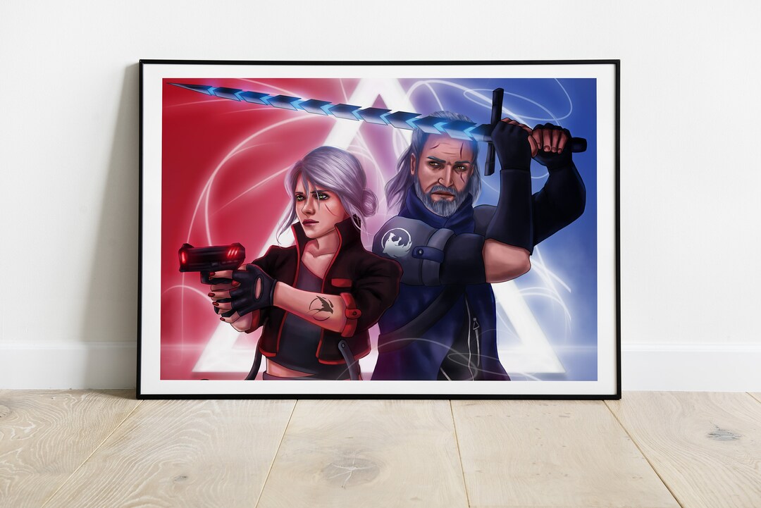 Geralt and Ciri Art Print, Witcher X Cyberpunk 2077 Crossover ...
