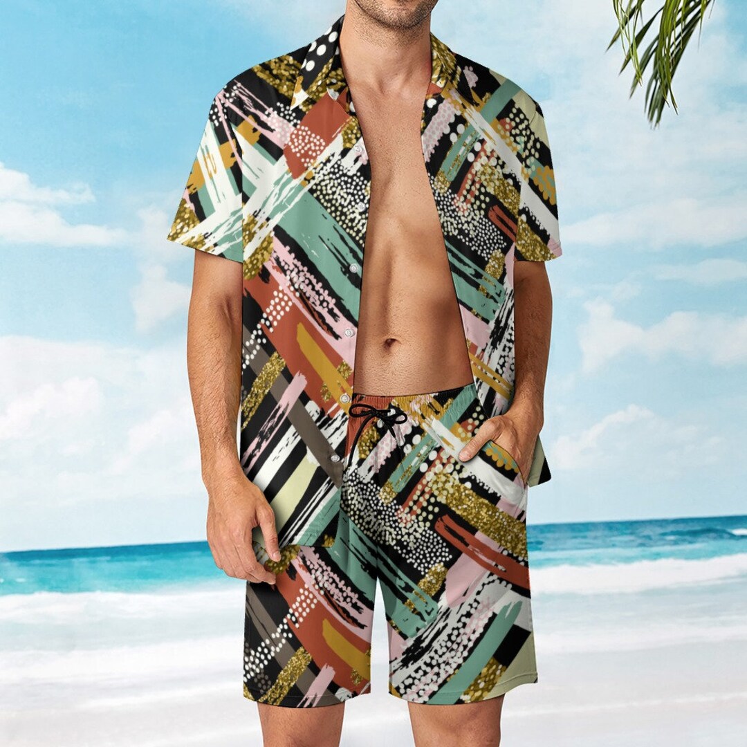2 Piece Beach Outfits for Men, Men's Swim Suit Set, Men's Beach Shirt ...