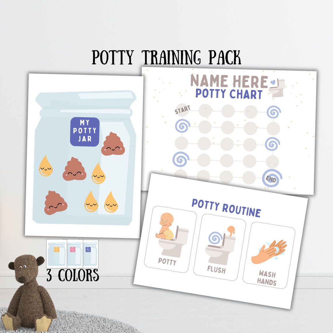 Tableau modifiable d'apprentissage de la propreté Petit pot, routine de ...
