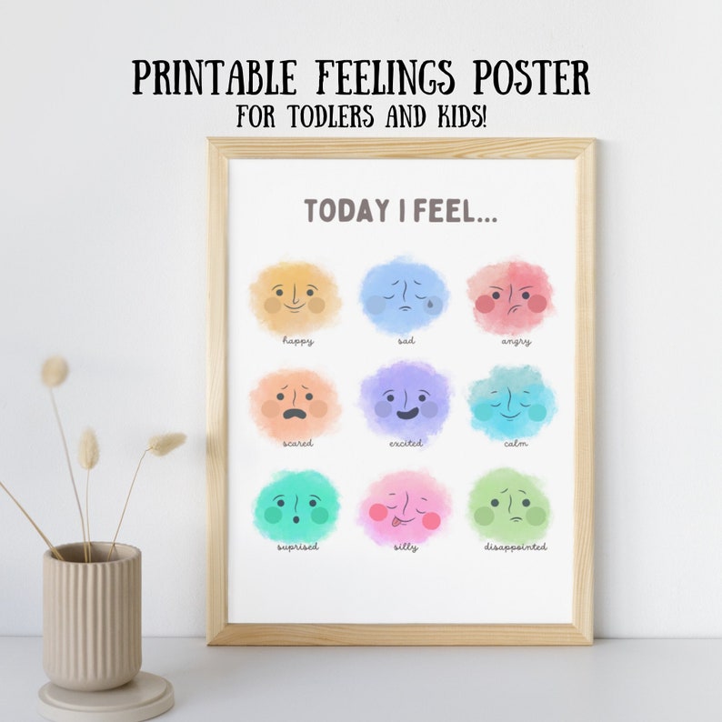 Feelings Poster Kids Printable Emotions Chart Montessori Homeschool ...