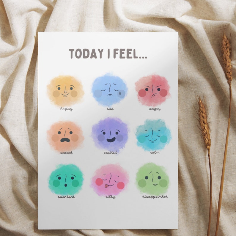 Feelings Poster Kids Printable Emotions Chart Montessori Homeschool ...