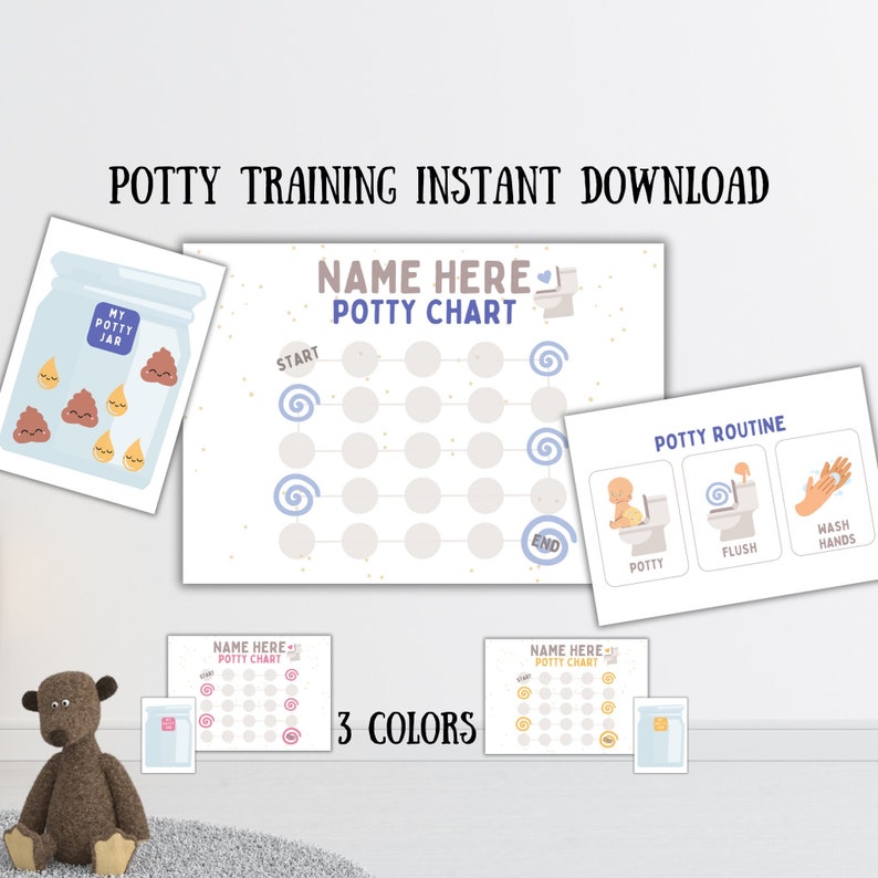 Tableau modifiable d'apprentissage de la propreté Petit pot, routine de ...