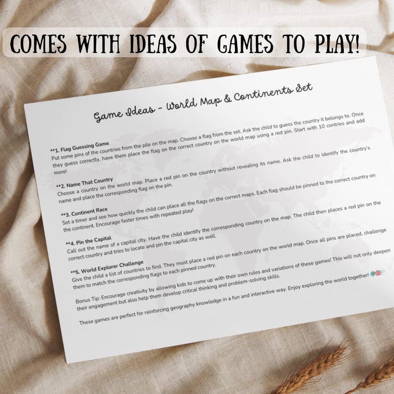 World Map Kids Printable Game Map Continents World Map Poster ...