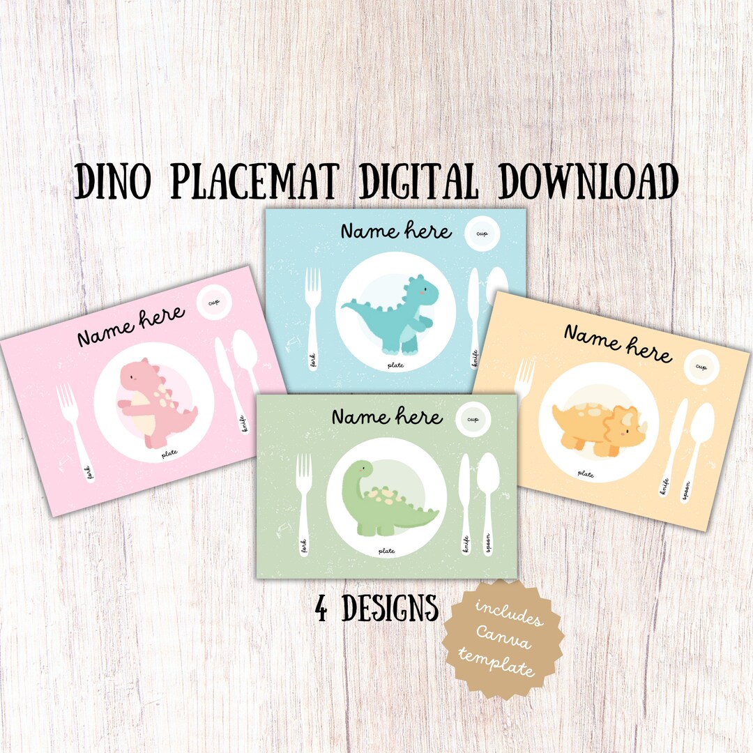 Personalized Name Montessori Educational Dinosaur Placemat Canva ...