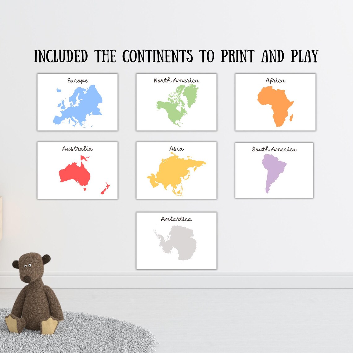 World Map Kids Printable Continent & Flag Game World Map Poster ...