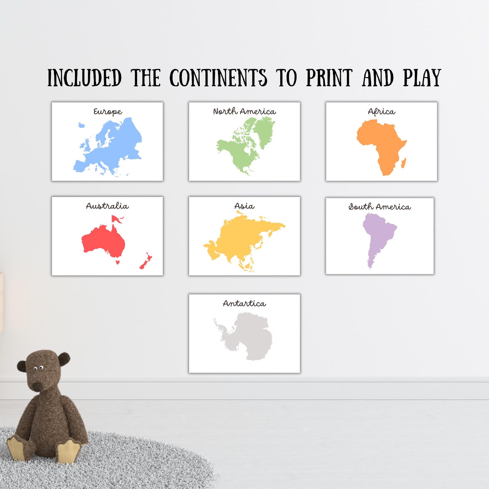 World Map Kids Printable Continent & Flag Game World Map Poster ...