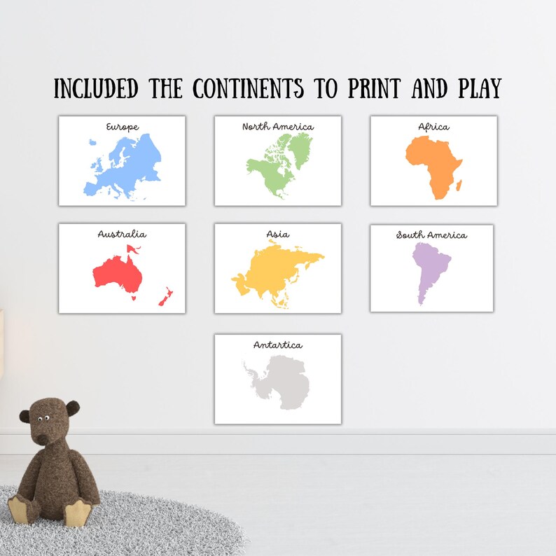 World Map Kids Printable Game Map Continents World Map Poster Continents Kids Map Push Pin ...