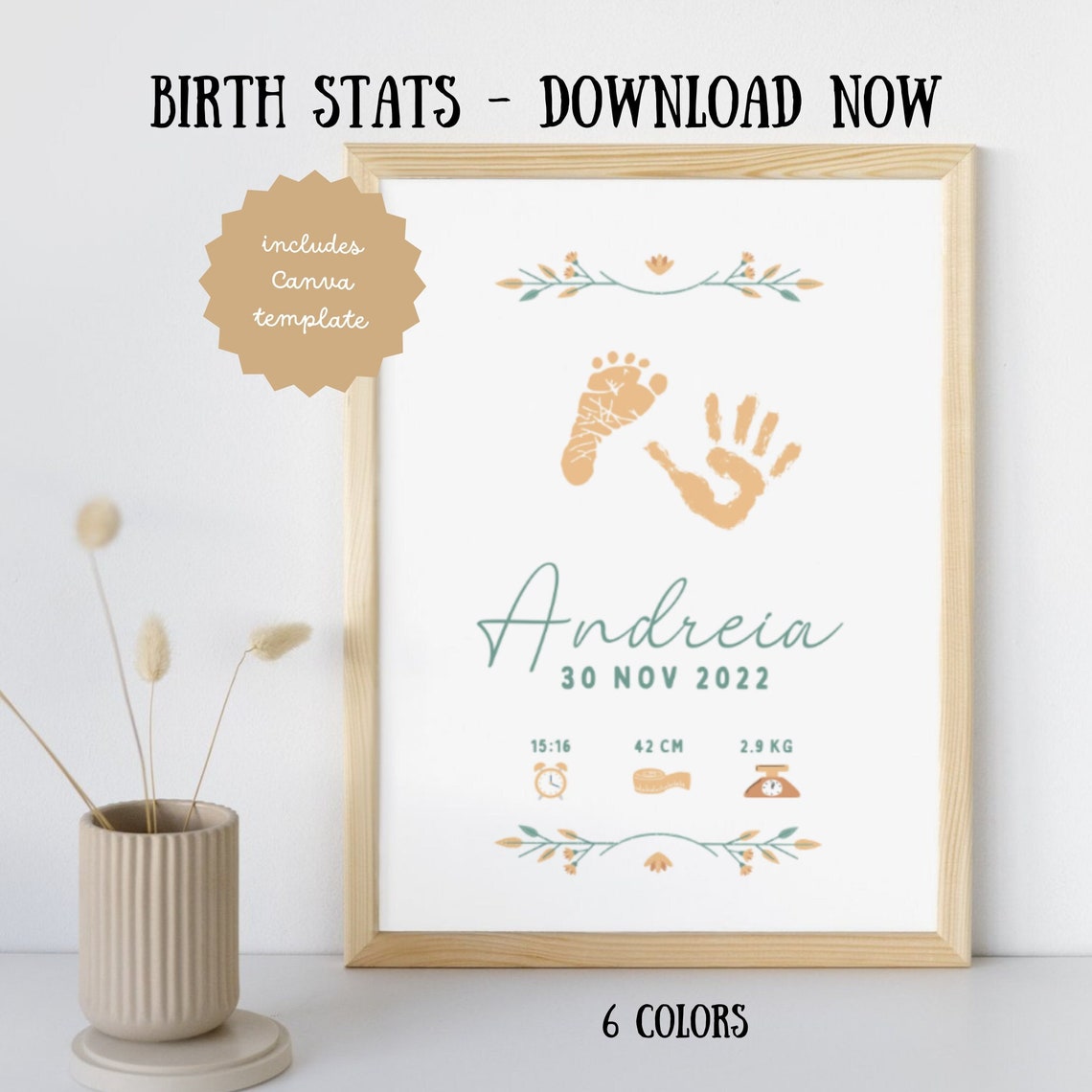Floral Baby Name Baby Birth Stats Birth Details Print Birth Baby ...