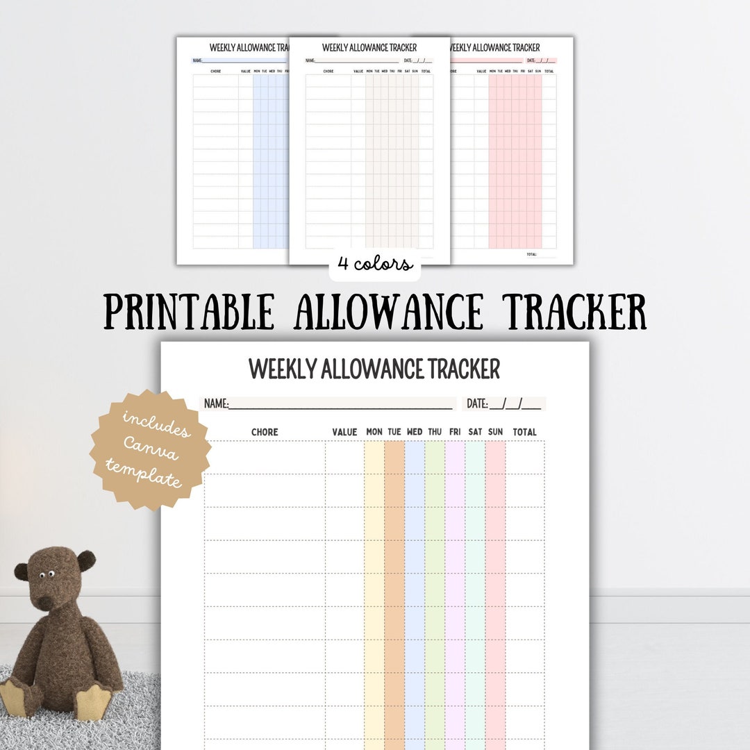 Kids Allowance Tracker Printable Allowance Chore Chart Editable ...