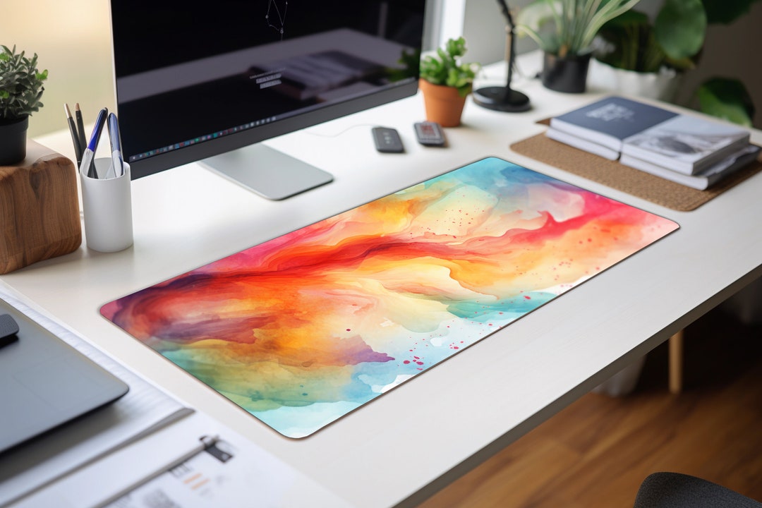 Watercolor Waves Desk Mat Blended Color Waves With Splatter Design ...