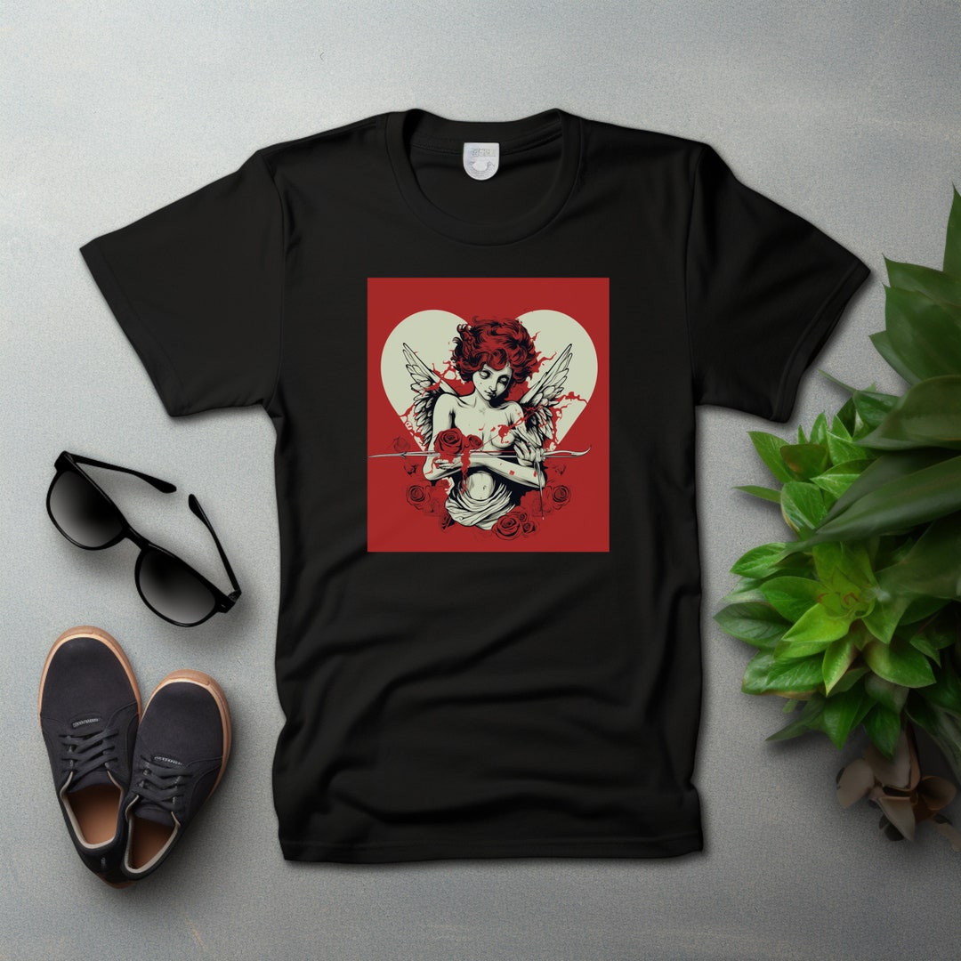 Gothic Art Shirt - Cupid With Bleeding Heart - Dark Valentine's Design ...