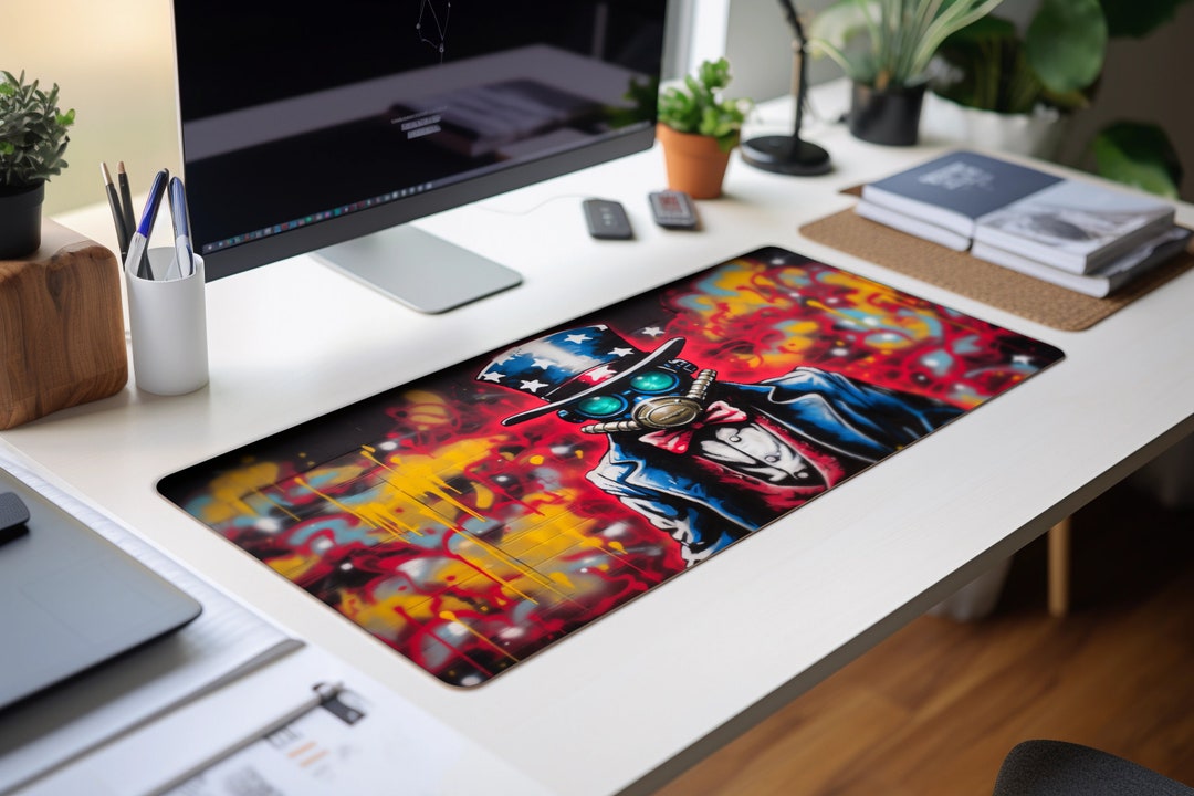 Graffiti Style Desk Mat Uncle Sam Skeleton in Gas Mask Design ...